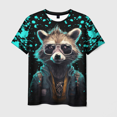 Мужская футболка 3D Енот в стиле Киберпанк - купить по цене 1135 руб в ...